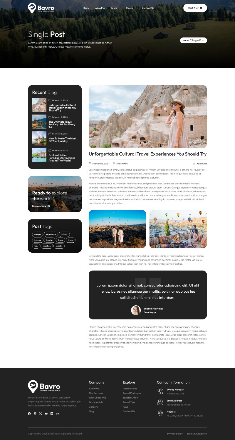 Bavro - Travel & Tour Agency Elementor Template Kits by Krakenbox | ThemeForest